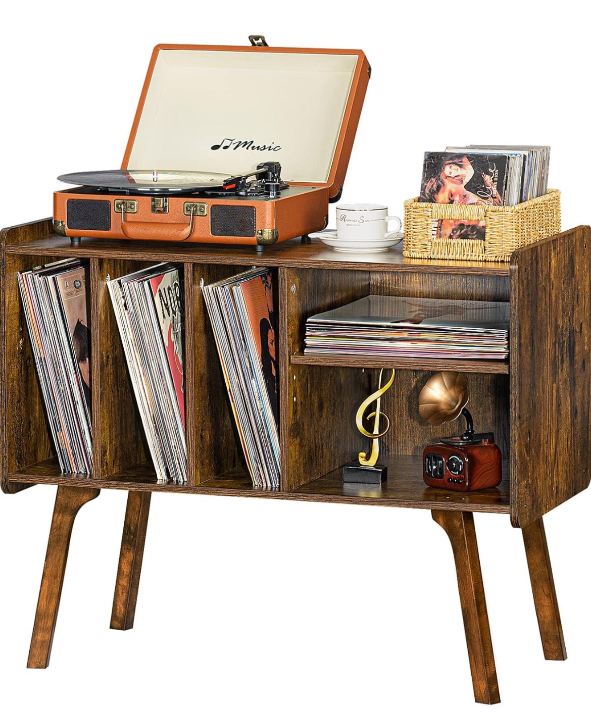 Lerliuo Record Player Stand with 4 Cabinet Holds Up to 220 Albums #H48 - BidBroz
